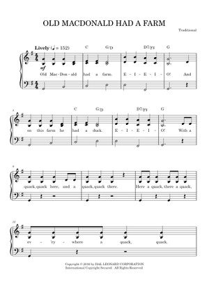 Old MacDonald Had a Farm Sheet Music for Piano (Solo) Easy | MuseScore.com