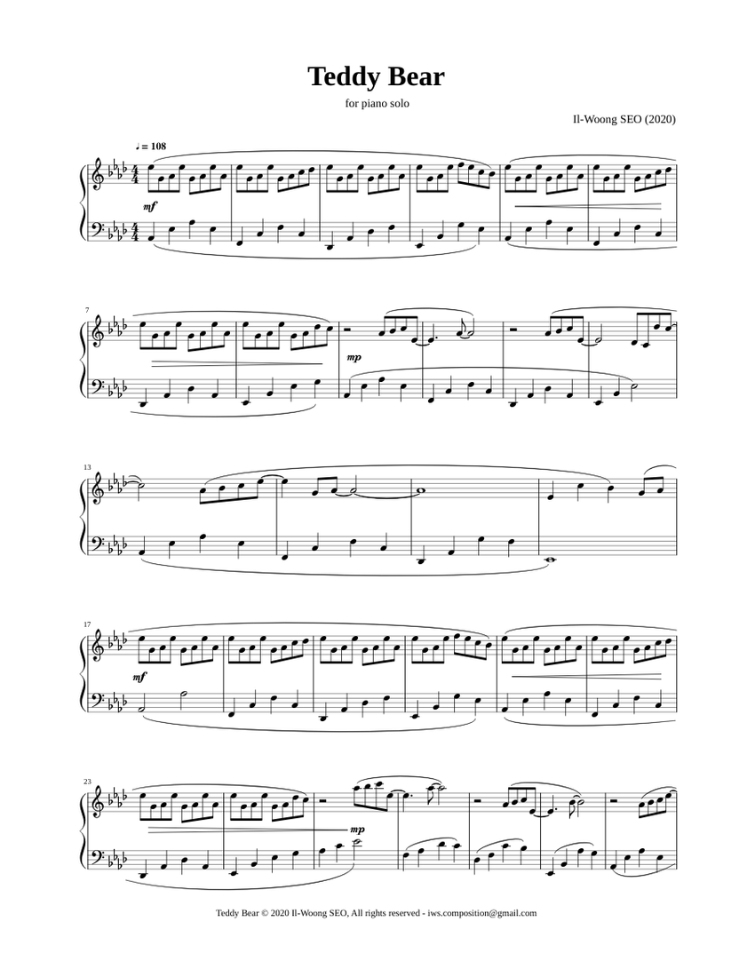 Teddy Bear Sheet music for Piano (Solo) | Musescore.com