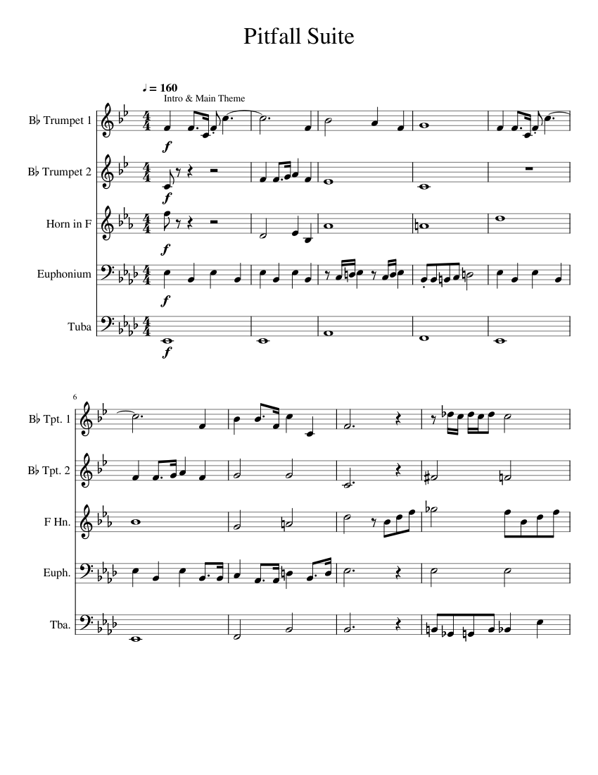 Pitfall Brass Quintet Suite Sheet music for Euphonium, Tuba, Trumpet in ...