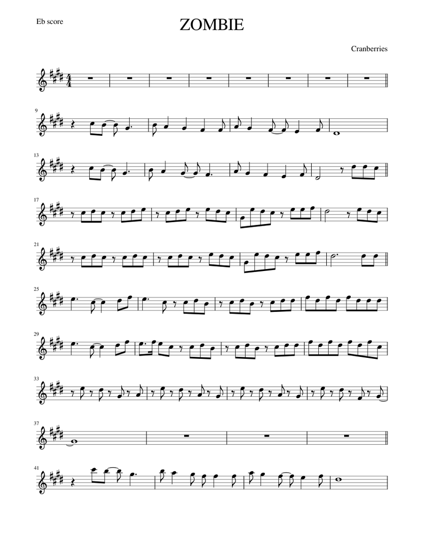 Zombie – The Cranberries (ALTO SAX RMX) Sheet Music with Chords for ...