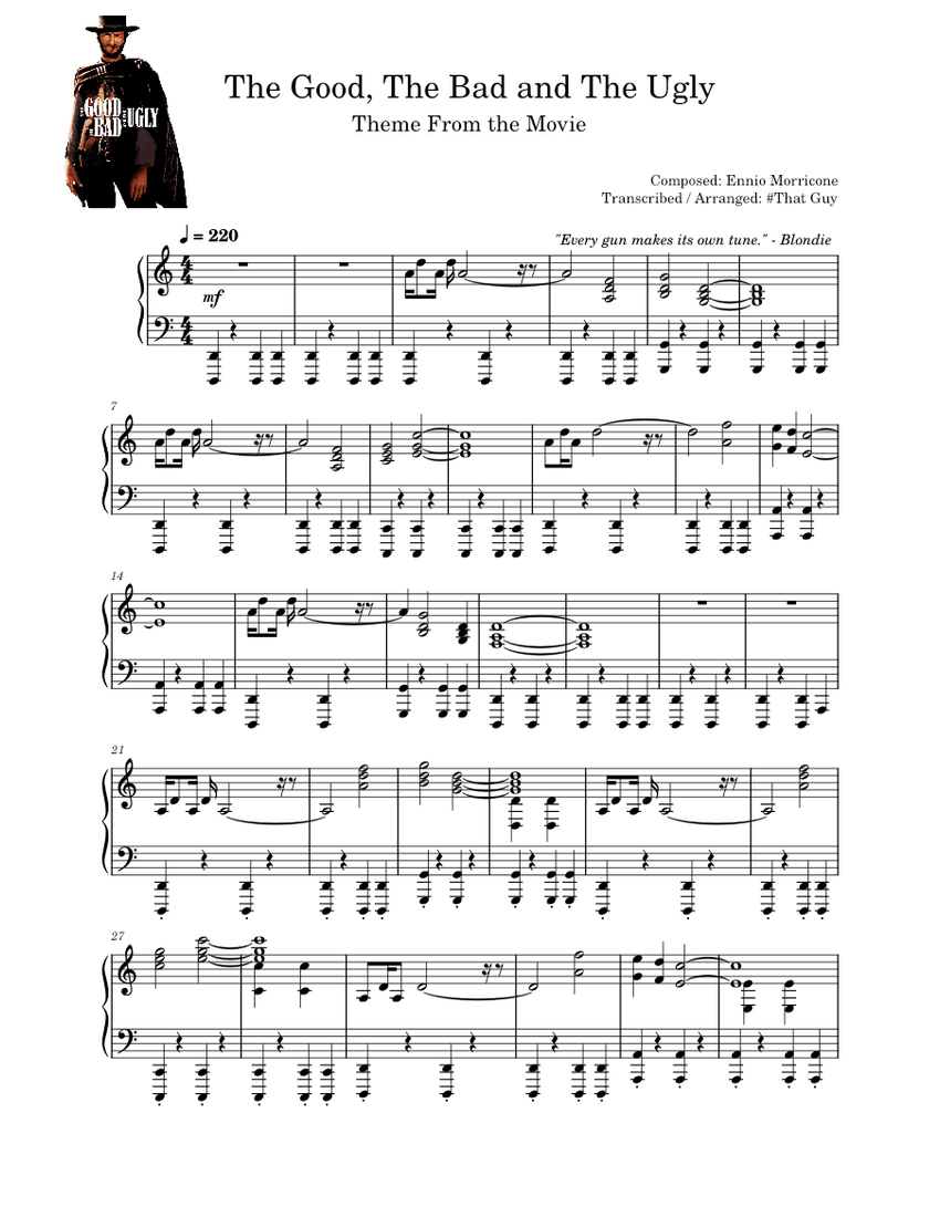 The Good, The Bad and The Ugly Theme Sheet music for Piano (Solo ...