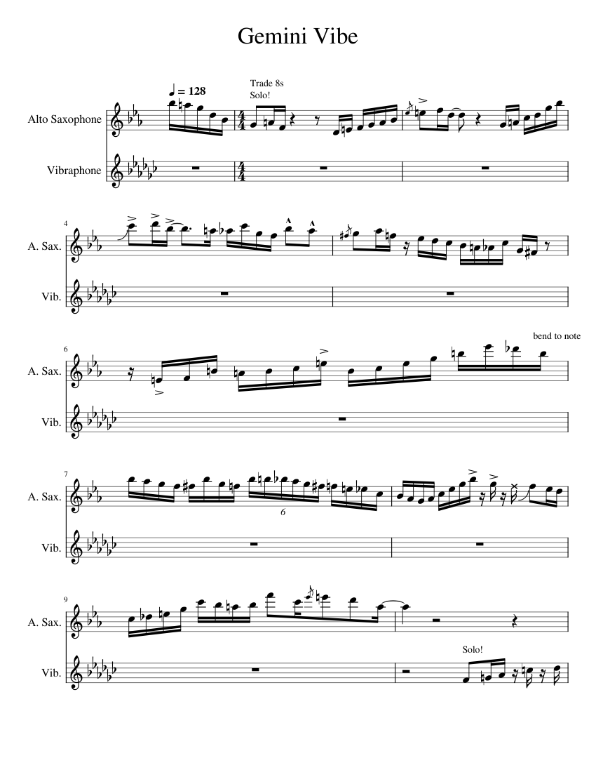 Gemini Vibe by Danny Janklow Solos Sheet music for Saxophone alto ...