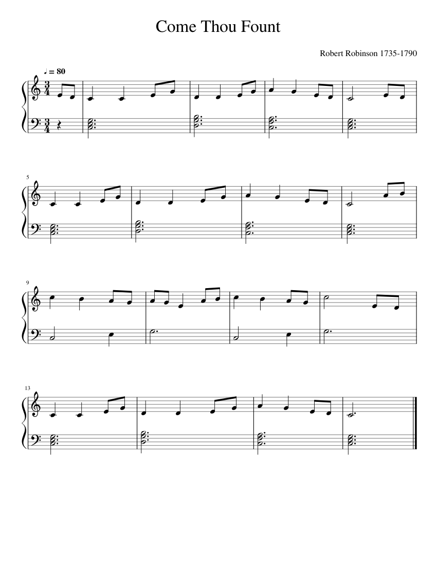 Come Thou Fount Sheet Music for Piano (Solo) Easy | MuseScore.com