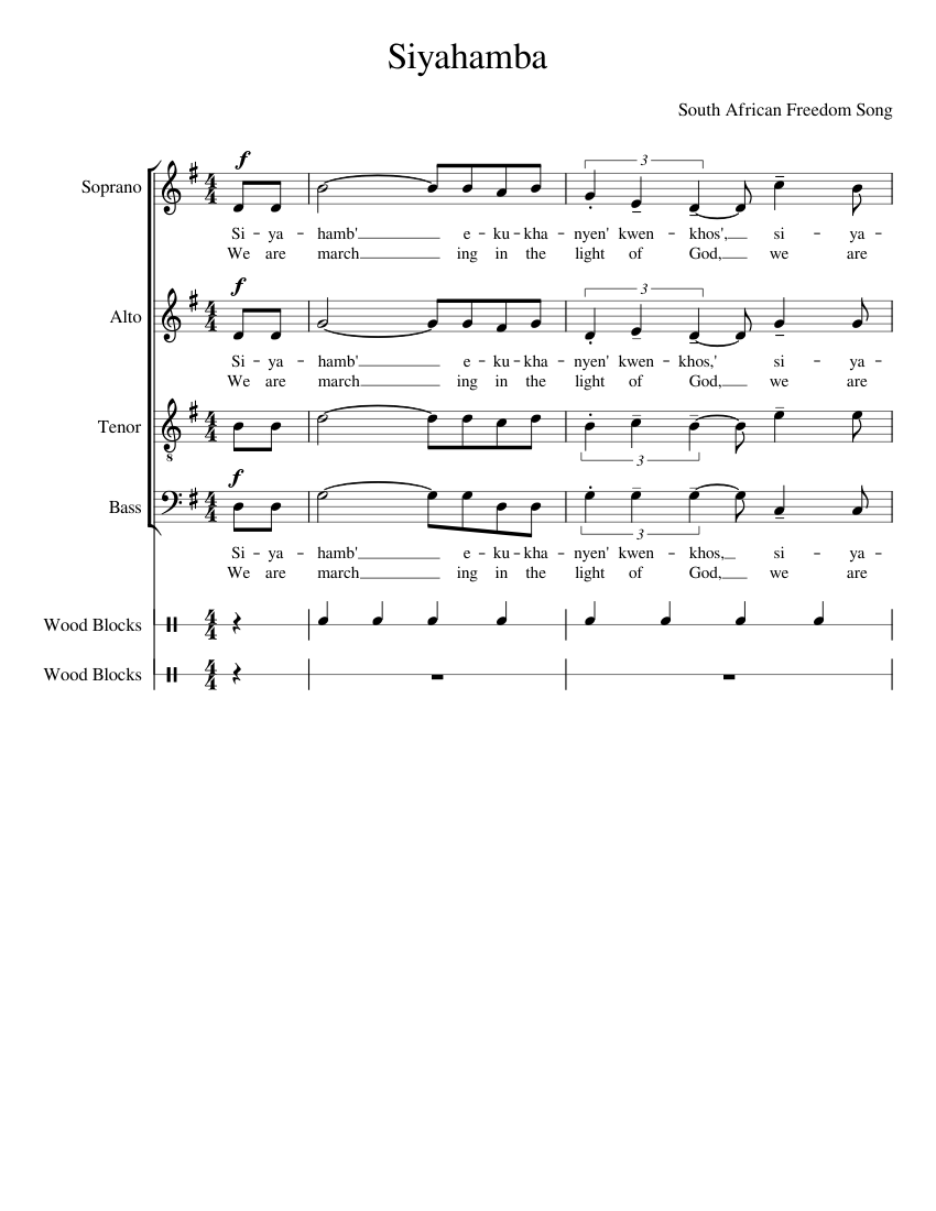 Siyahamba SATB Sheet Music for Soprano, Alto, Tenor, Bass voice & more ...
