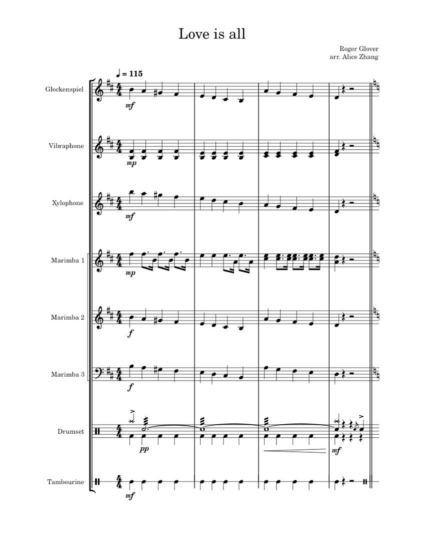Love is all Sheet music for Tambourine, Vibraphone, Glockenspiel, Drum ...