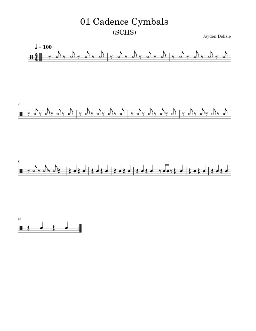 01 Cadence Cymbals Sheet Music for Crash (Percussion Ensemble ...