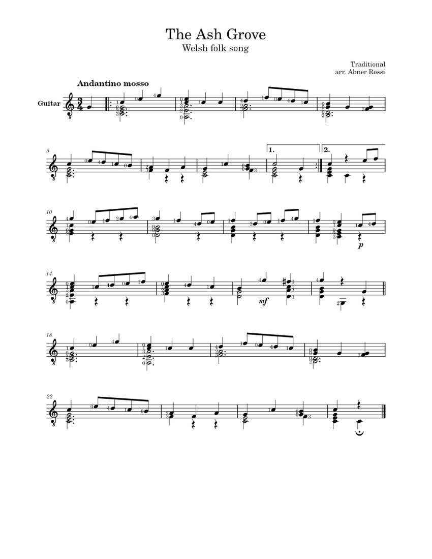 The Ash Grove – Misc tunes (Welsh folk song) Sheet Music for Guitar ...