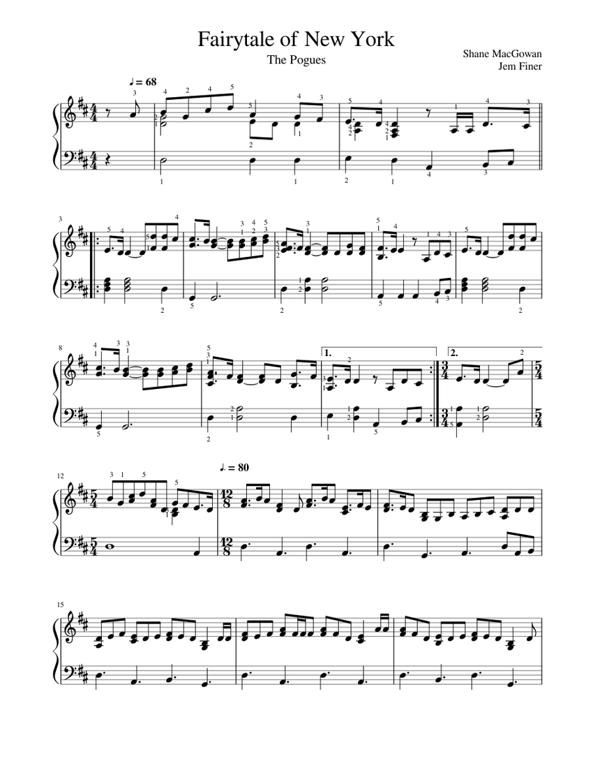 Fairytale of New York Simple Sheet Music for Piano (Solo) | MuseScore.com
