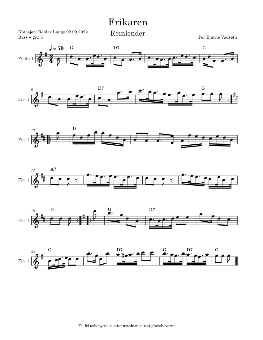 Frikaren – Per Bjarne Vadseth Frikaren Sheet music for Violin (String ...
