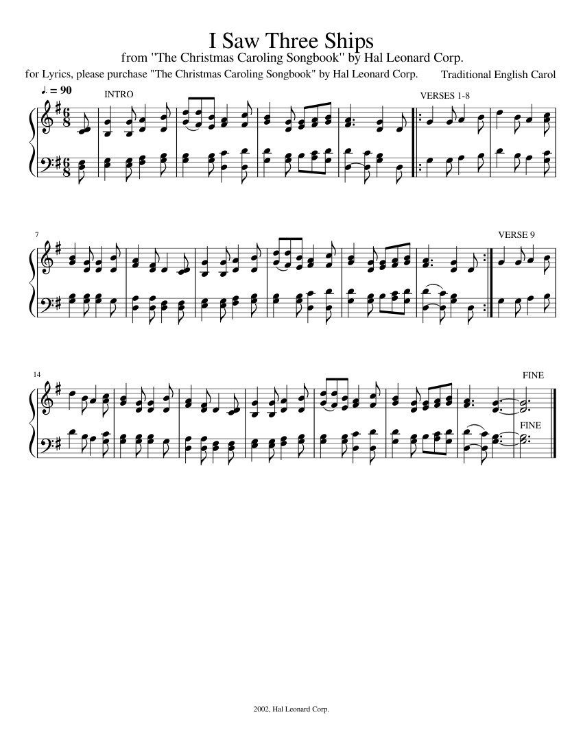 I Saw Three Ships Sheet Music for Piano (SATB) easy | MuseScore.com