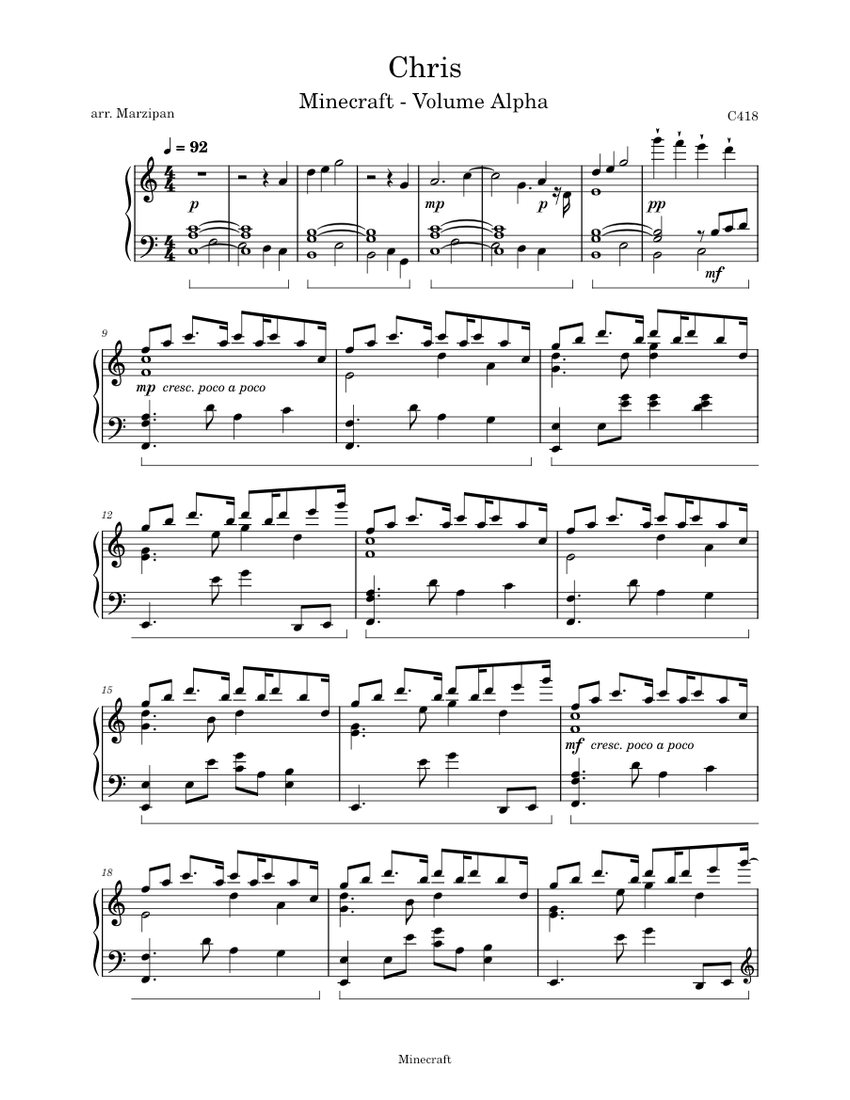 Chris - C418 Sheet Music for Piano (Solo) | MuseScore.com