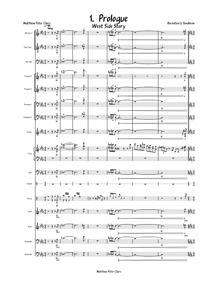 Prologue Sheet Music with Chords for Piano, Trombone, Saxophone alto ...