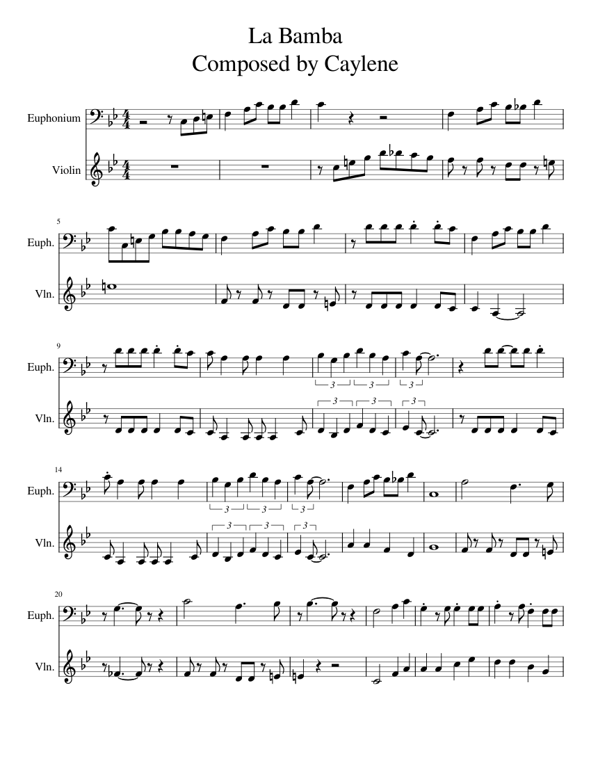 la bamba by los lobos (EUPHONIUM and VIOLIN) Sheet Music for Euphonium ...
