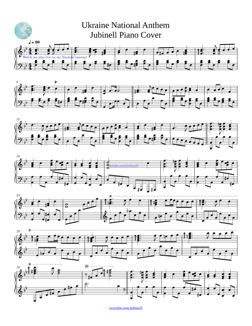 Ukraine National Anthem Piano Sheet Music | "Ukraine is not yet dead ...