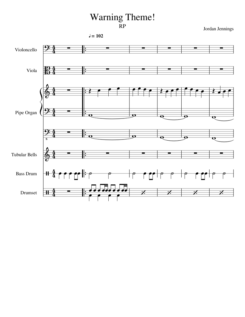 Warning Theme Sheet music for Organ, Viola, Cello, Drum group & more ...