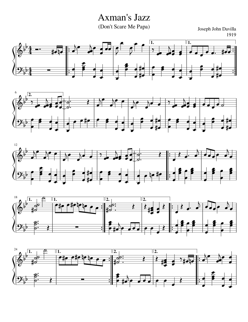 Axman's Jazz (Don't Scare Me Papa) Sheet Music for Piano (Solo ...