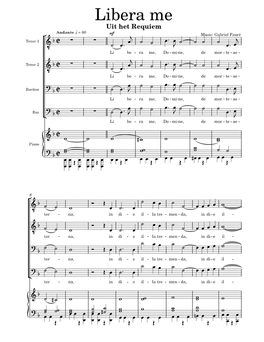 FRM302 Libera me-Versie 3-TBB-PAR Sheet music for Piano (Men’s Choir ...