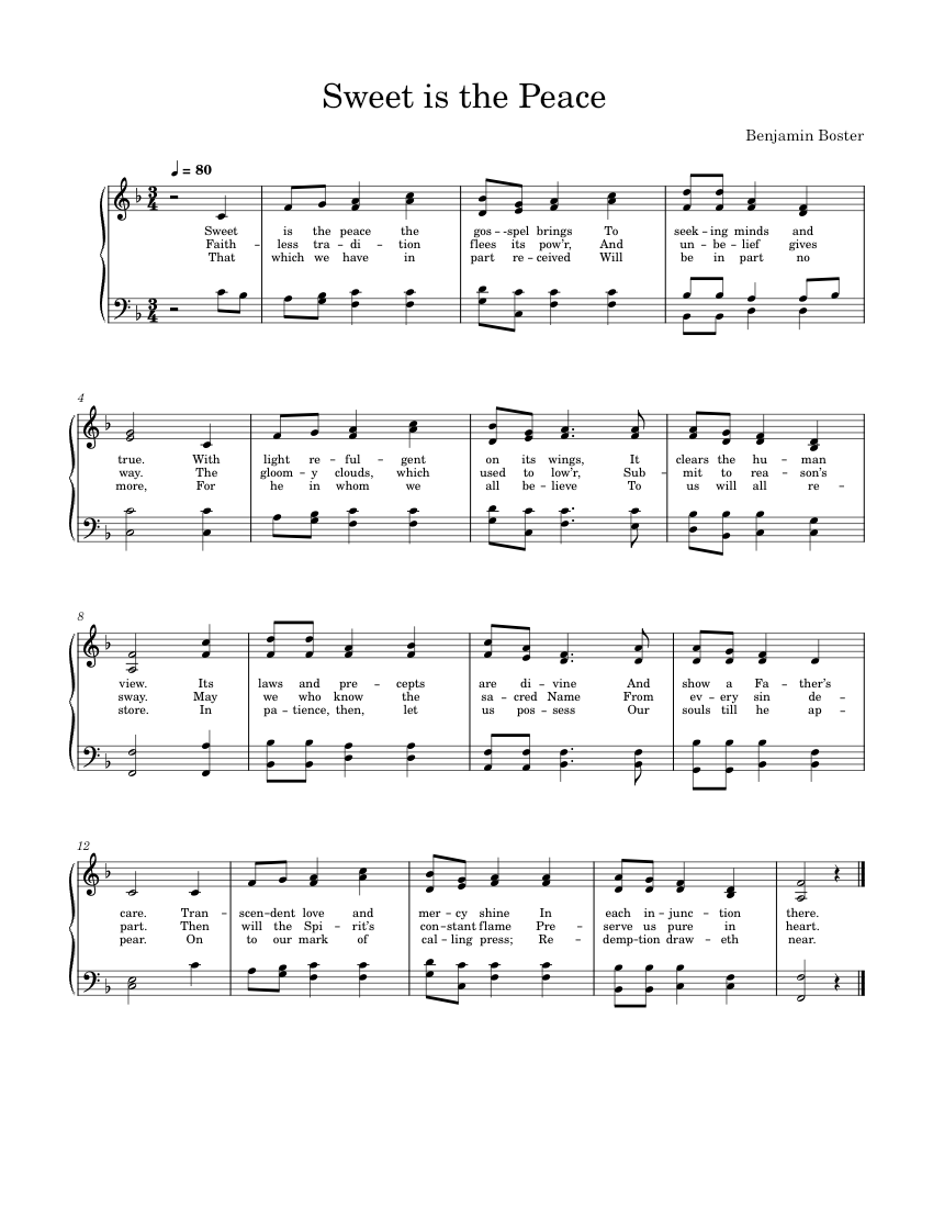 Sweet is the Peace - Benjamin Boster Sheet music for Piano (Choral ...