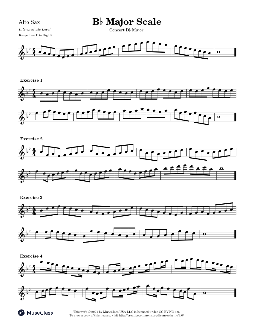 Concert Db Major Scale Exercises-Intermediate for Alto Sax Sheet Music ...