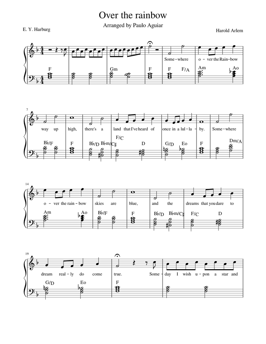 Over the rainbow Sheet Music with Chords for Piano (Solo) easy ...