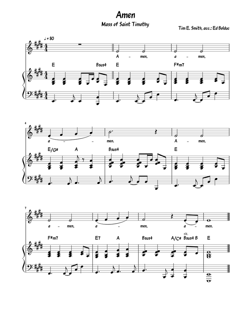 Amen - Mass of St. Timothy - Tim Smith, Ed Bolduc Sheet Music with ...