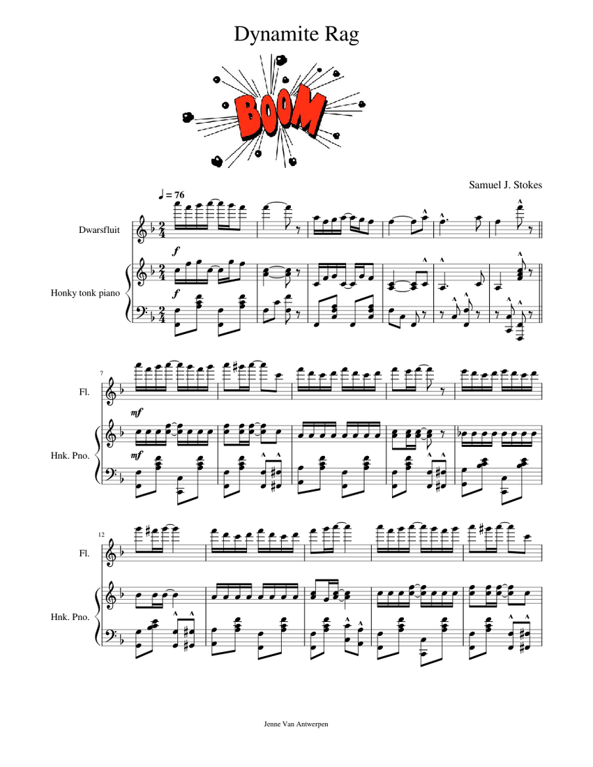 Dynamite Rag – Samuel J. Stokes Sheet music for Piano, Flute (Solo ...