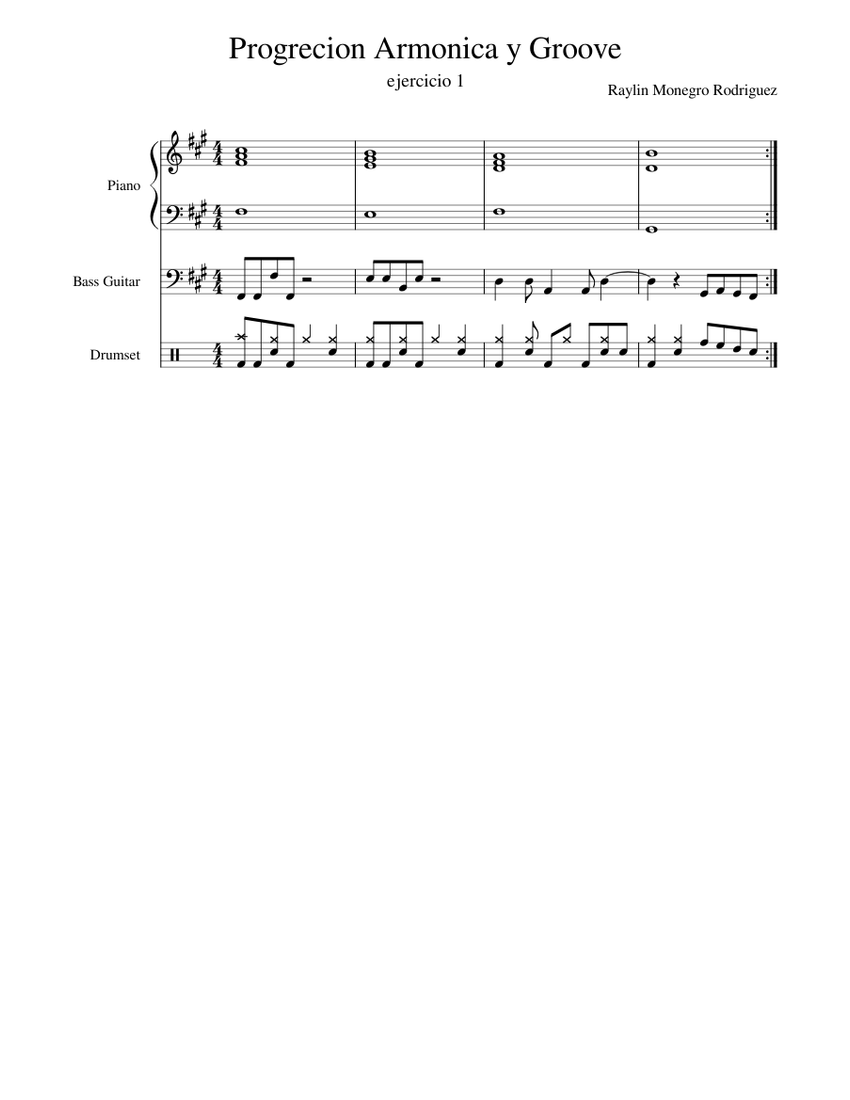 PROGRESION_ARMONICA_Y_GROOVE Sheet music for Piano, Bass guitar, Drum ...