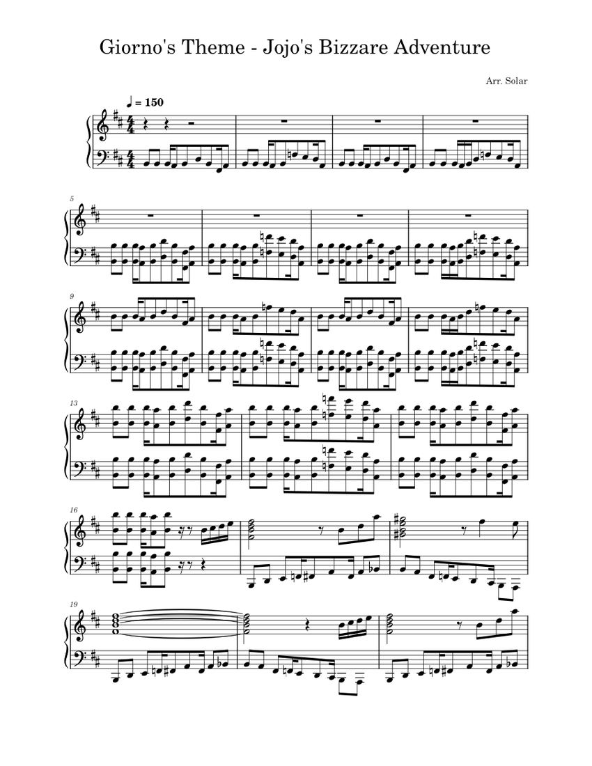 Giorno's theme – Yugo Kanno Giorno's theme – Arr. Solar Sheet music for ...