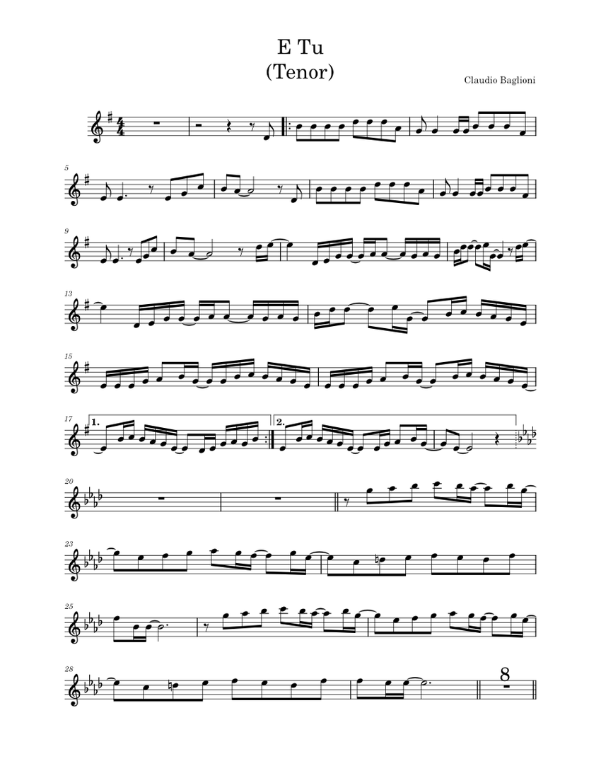 E Tu Tenor Sheet music for Piano (Solo) Easy | Musescore.com