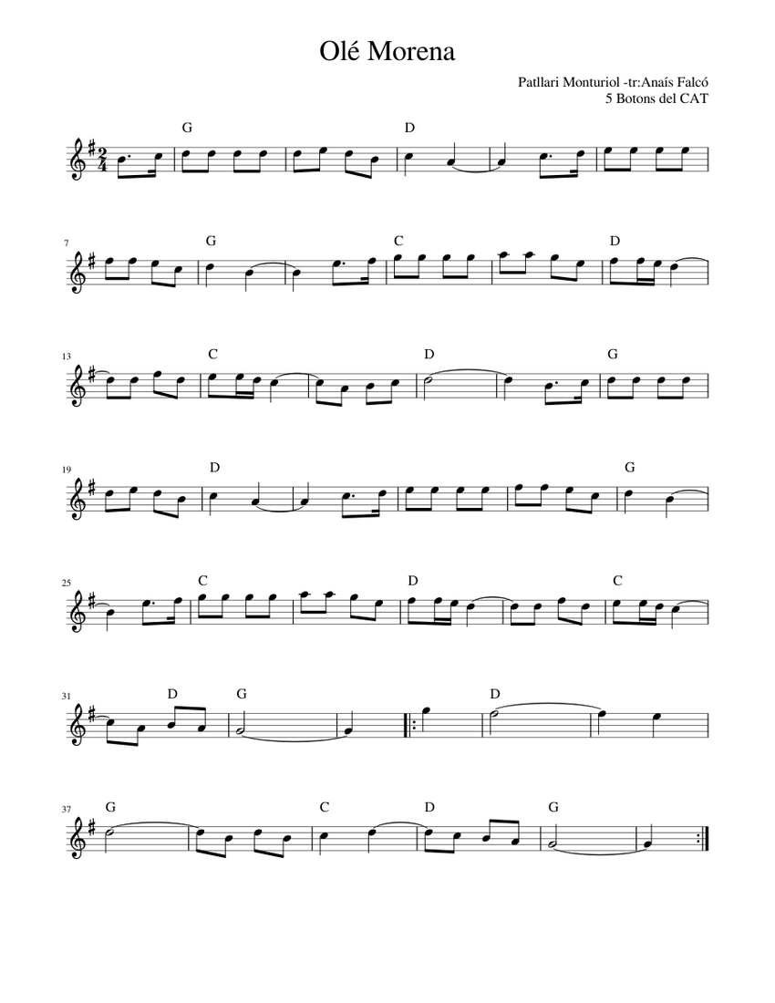 Olé Morena Sheet Music with Chords for Piano (Solo) | MuseScore.com