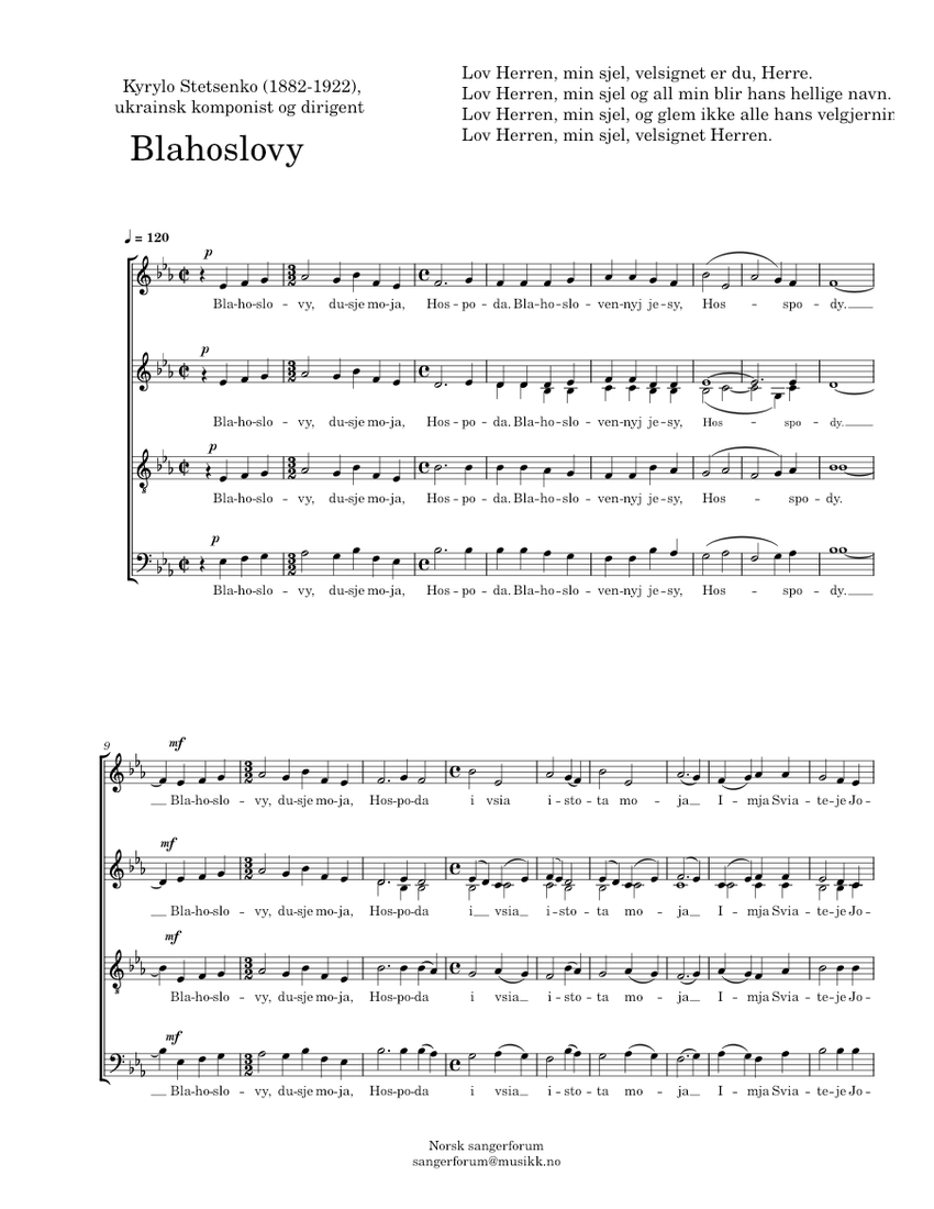 Blahoslovy – Kyrylo Stetsenko Sheet Music for Piano (Choral ...