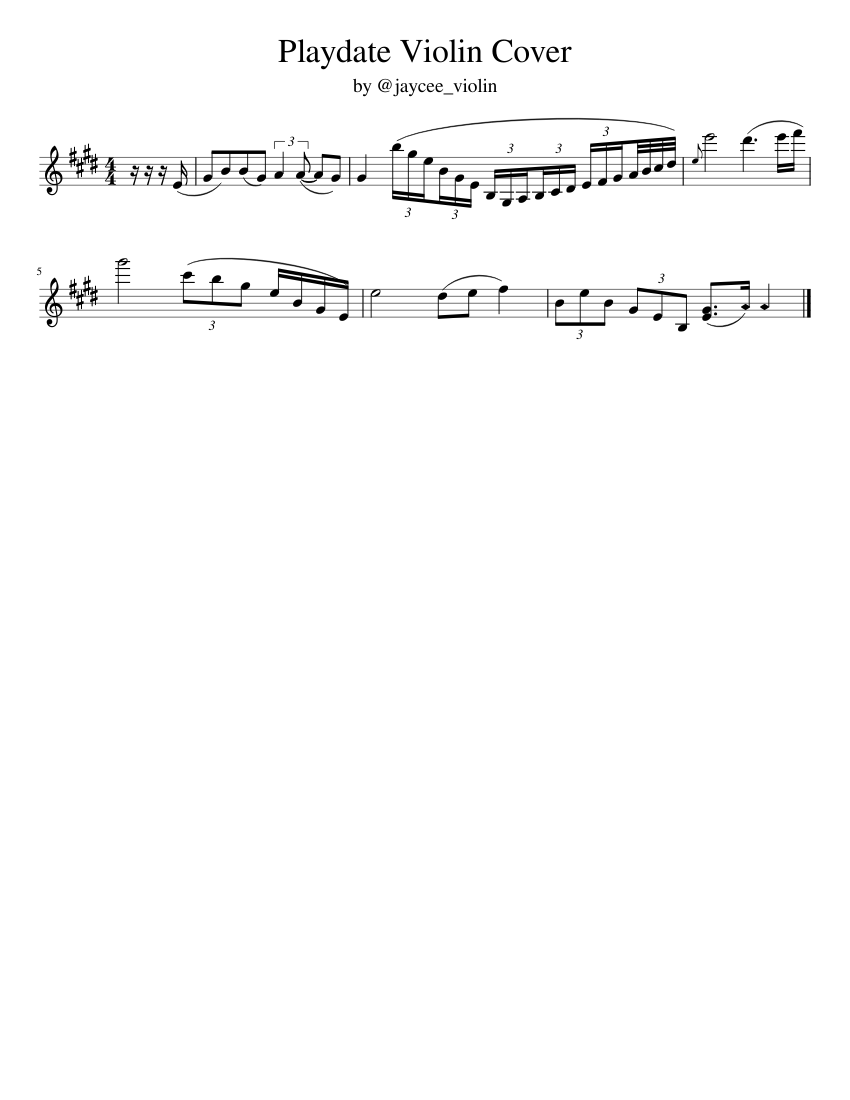 Playdate Violin Cover Sheet Music for Violin (Solo) | MuseScore.com