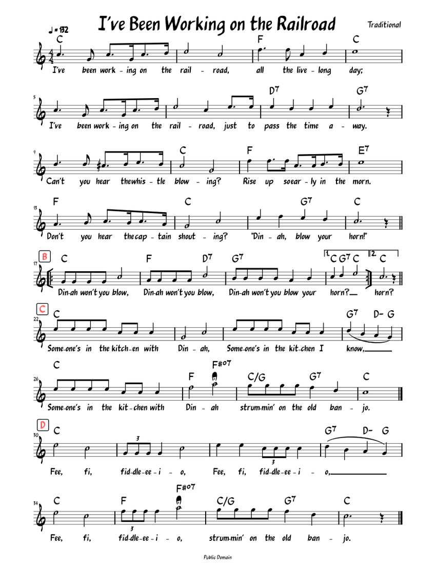 I've Been Working On the Railroad (Lead sheet with lyrics ) Sheet music ...