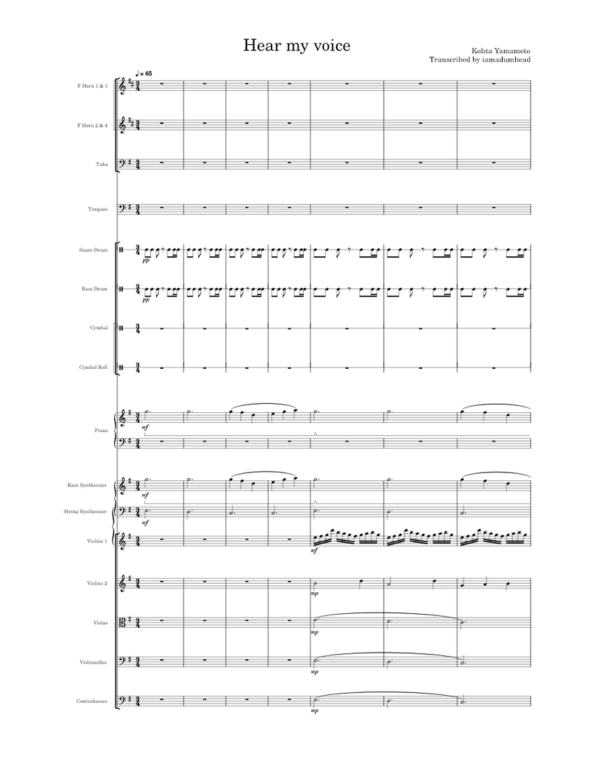 Hear my voice - KOHTA YAMAMOTO Sheet music for Piano, Tuba, French horn ...