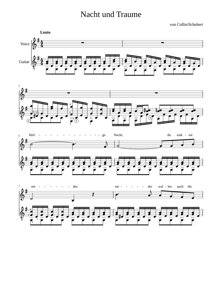 Nacht und Traume Sheet Music for Guitar, Voice (other) (Mixed Duet ...