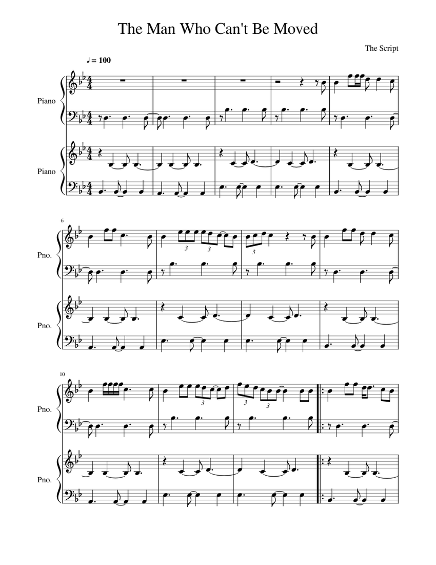 The Man Who Can't Be Moved - The Script Sheet music for Piano (Piano ...