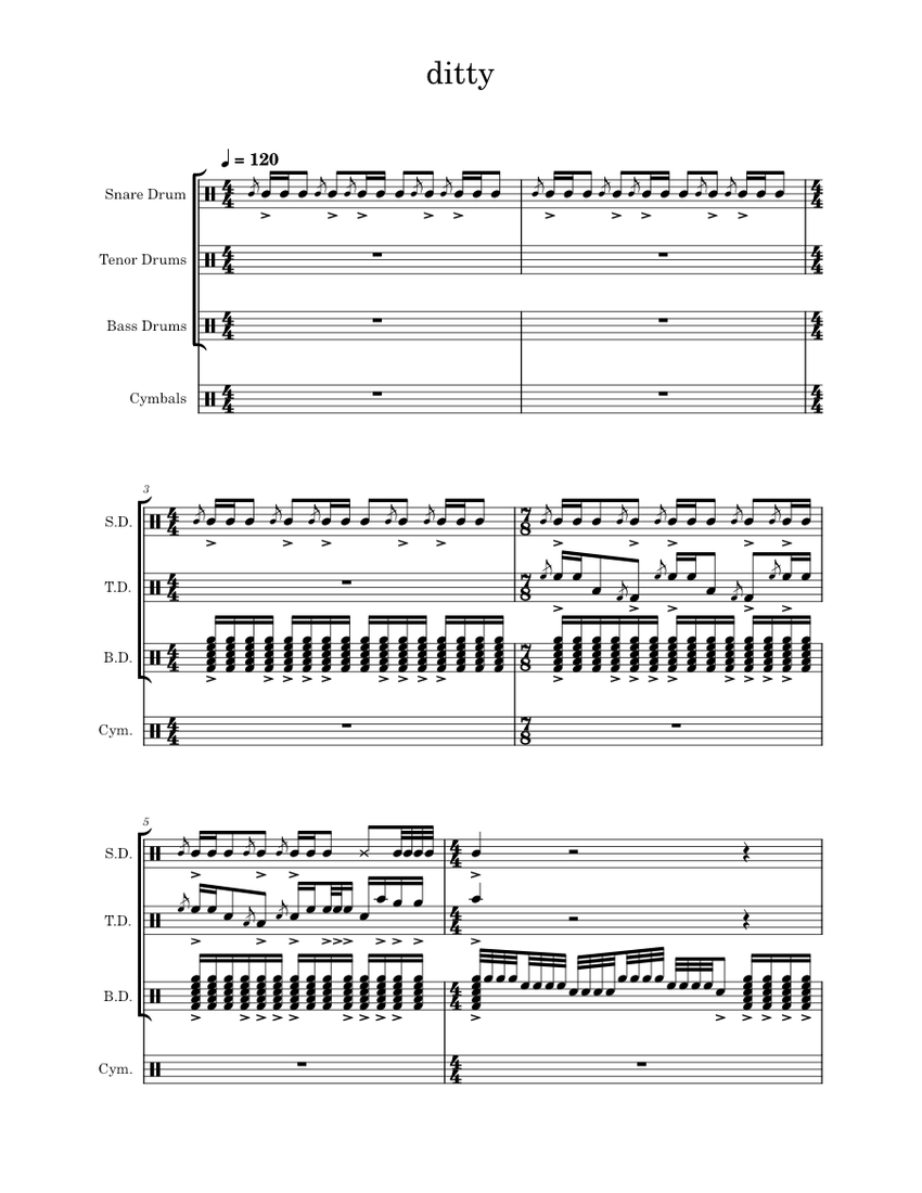 The Ditty – The Blue Devils Sheet Music for Snare drum, Crash, Tenor ...
