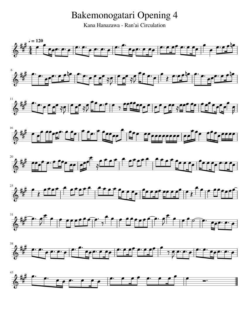 Bakemonogatari Opening 4 Sheet Music for Flute (Solo) | MuseScore.com