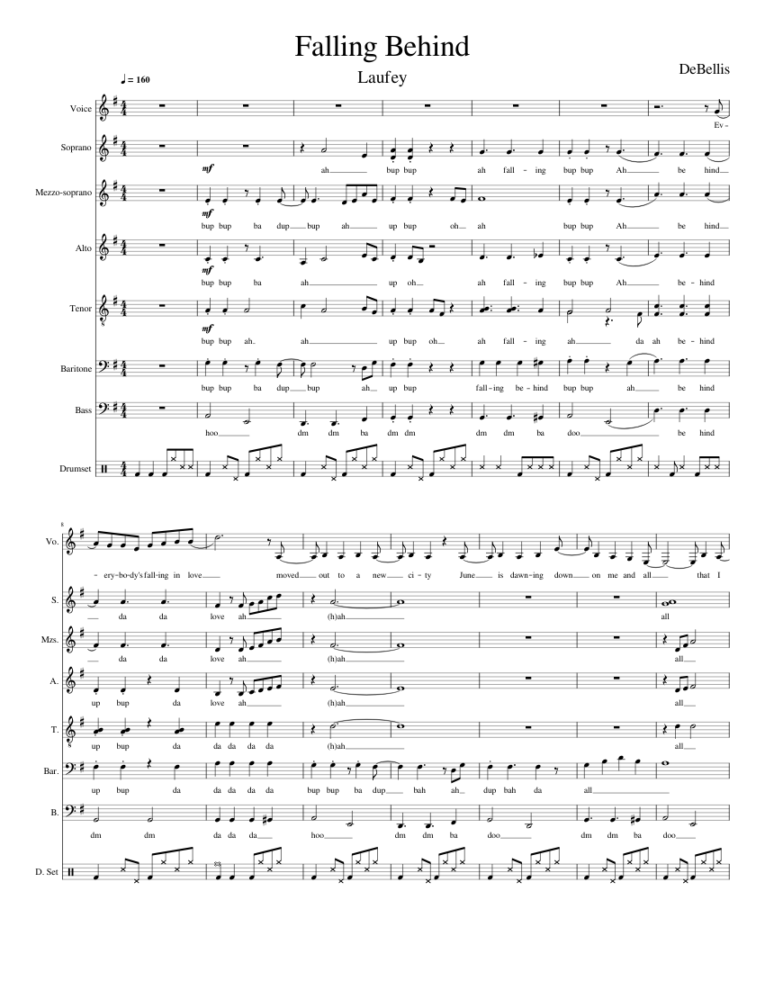 Falling Behind (One Min Version) Sheet Music for Soprano, Alto, Tenor, Bass voice & more ...