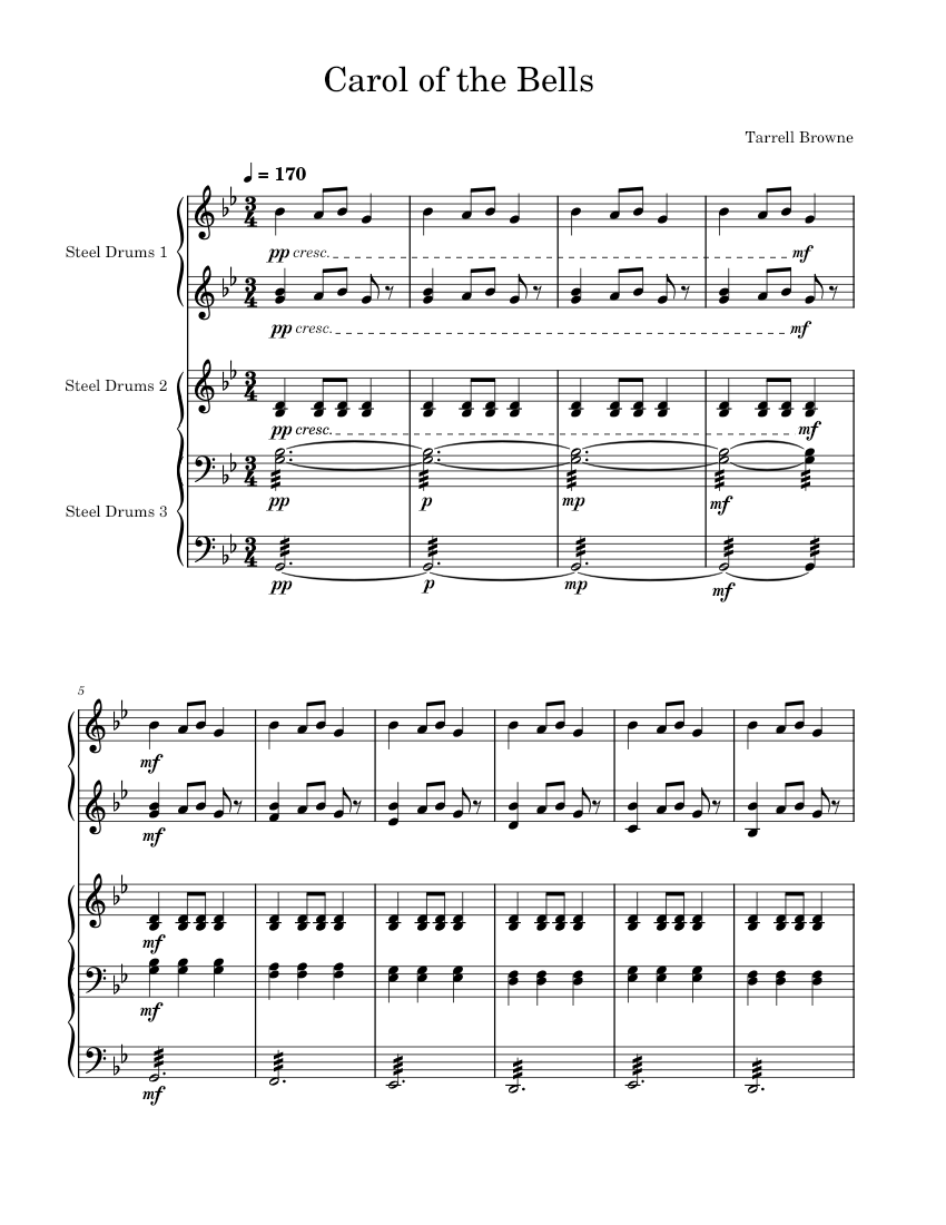Carol of the Bells Sheet music for Steel drums (Mixed Trio) | Musescore.com