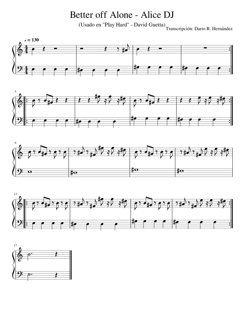 Better off Alone - Alice DJ Sheet music for Piano (Solo) | Musescore.com