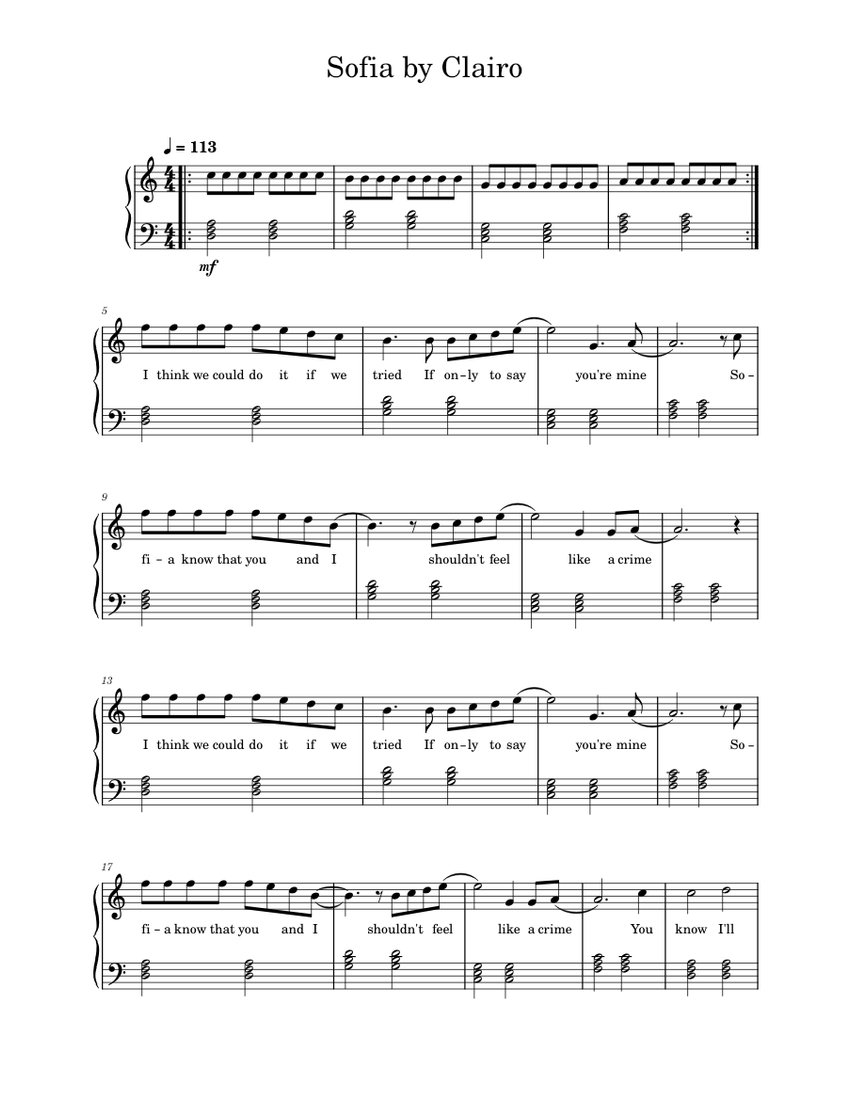 Sofia - Clairo Sheet Music for Piano (Piano-Voice) easy | MuseScore.com
