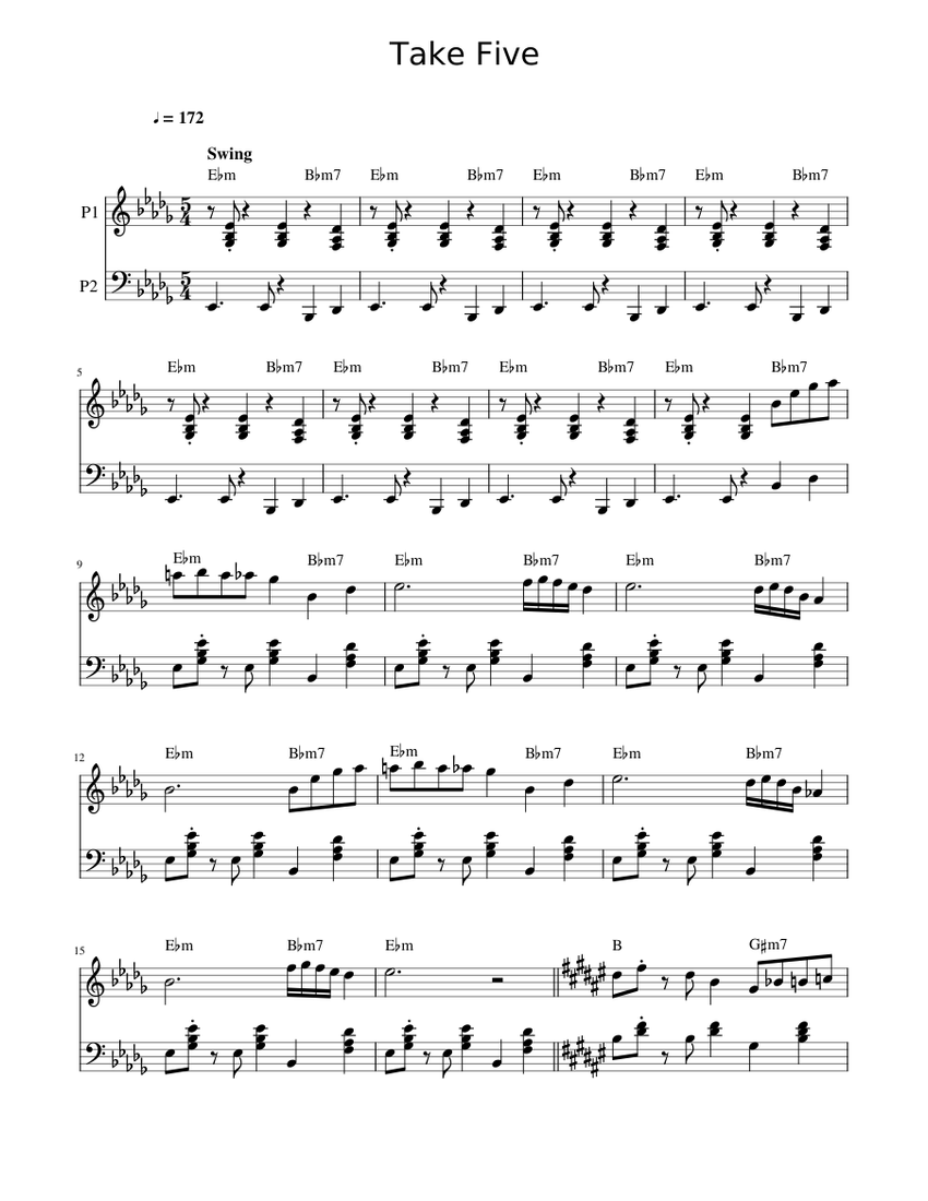 Take_Five Sheet Music for Piano (Piano Duo) | MuseScore.com