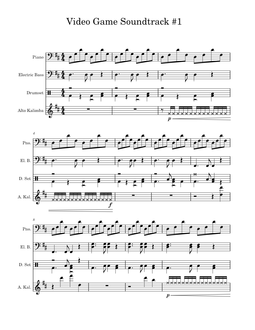 Video Game Soundtrack? Sheet Music for Piano, Bass guitar, Drum group ...