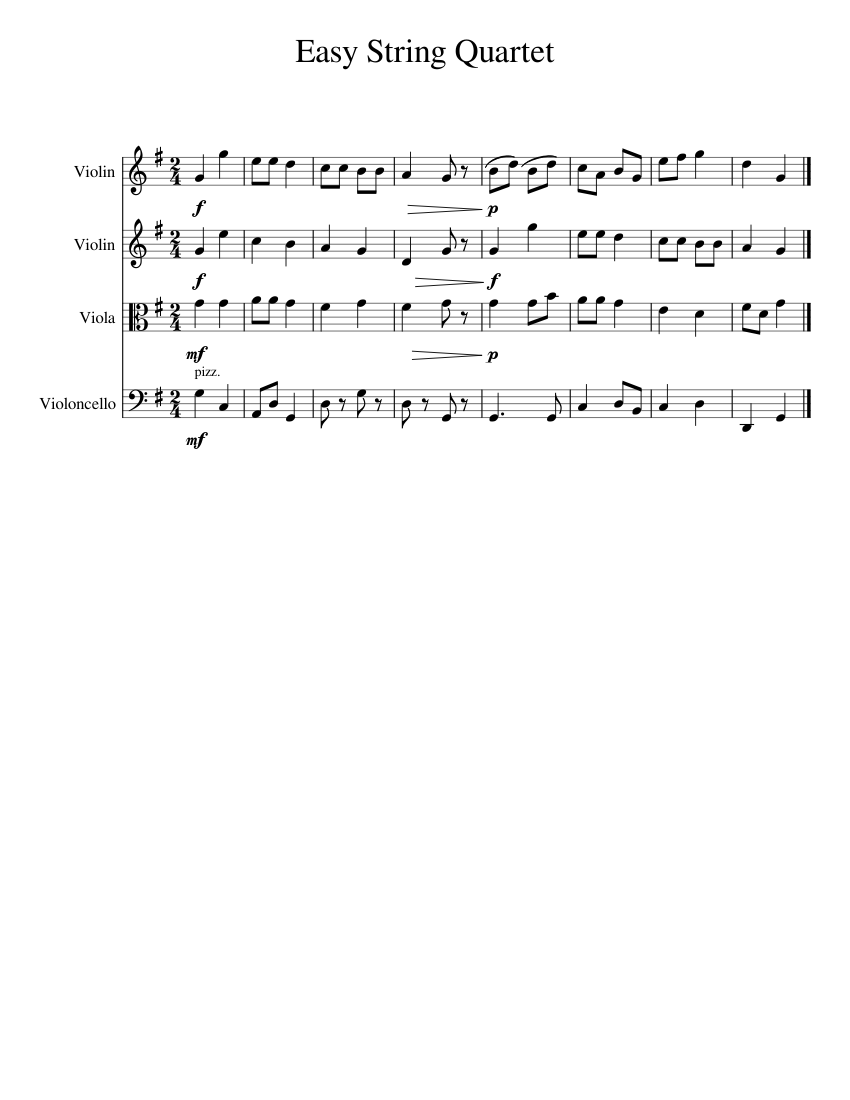Easy_String_Quartet Sheet Music for Violin, Viola, Cello (String ...