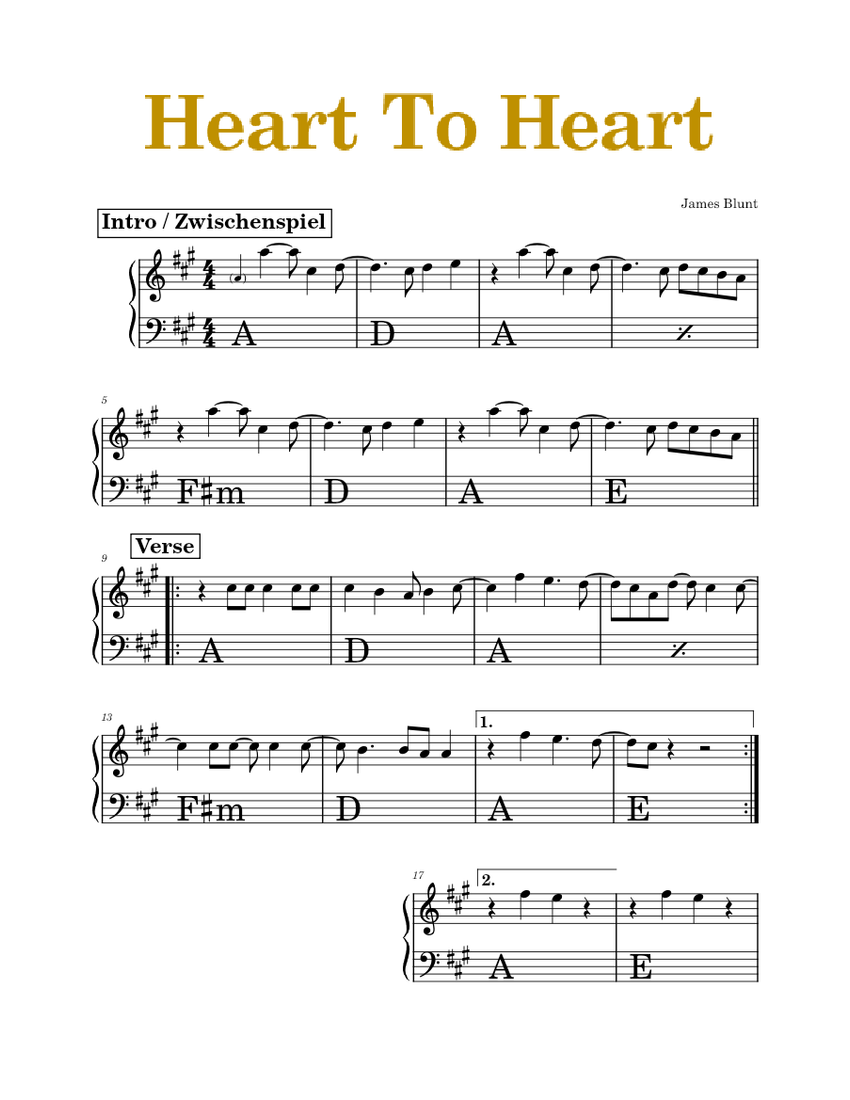 Heart To Heart – James Blunt Sheet Music with Chords for Piano (Solo ...
