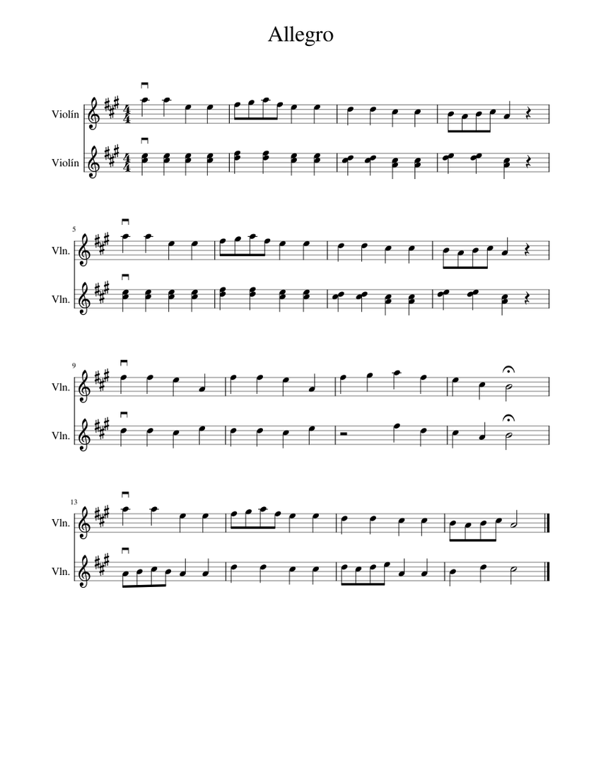 Allegro Sheet Music for Violin (String Duet) | MuseScore.com