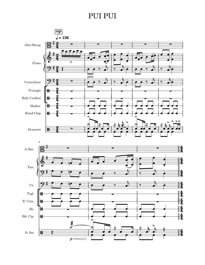 PUI PUI Sheet Music for Piano, Contrabass, Drum group, Triangle & more ...