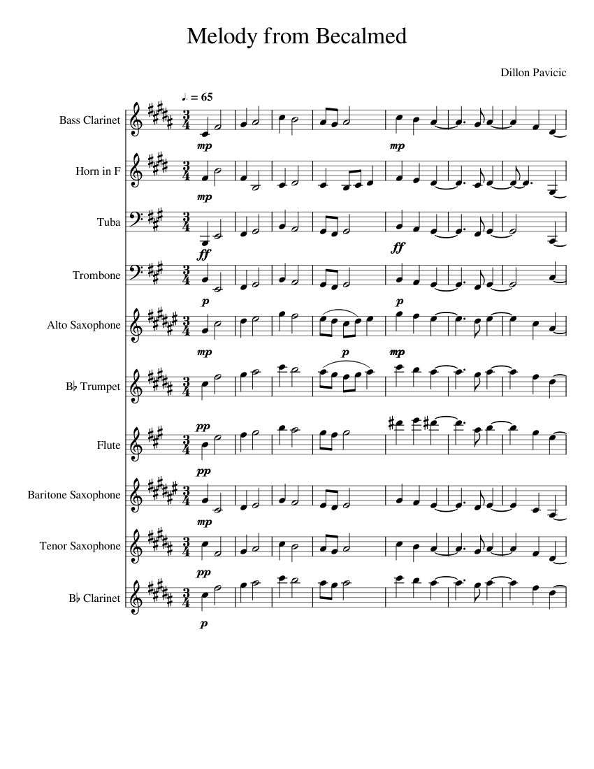 Becalmed for Bass Clarinet Sheet music for Trombone, Tuba, Flute ...