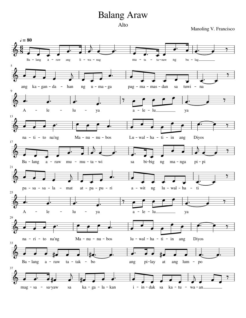 Balang Araw Alto Sheet Music for Alto (Solo) | MuseScore.com